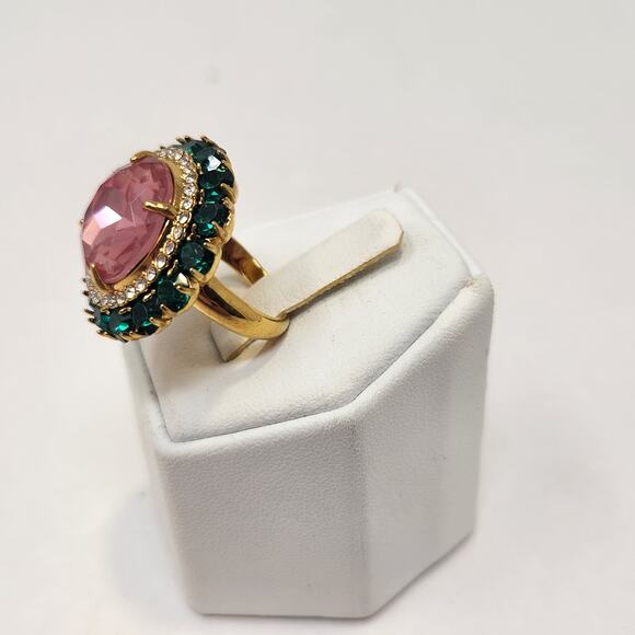 J. Crew | Jewelry | J Crew Pink Green Crystal Round Cocktail Ring Gold ...